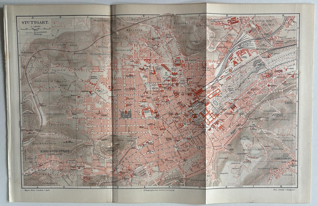 DE Stuttgart / Orig. 1897 Antique City Plan of Stuttgart - Etsy