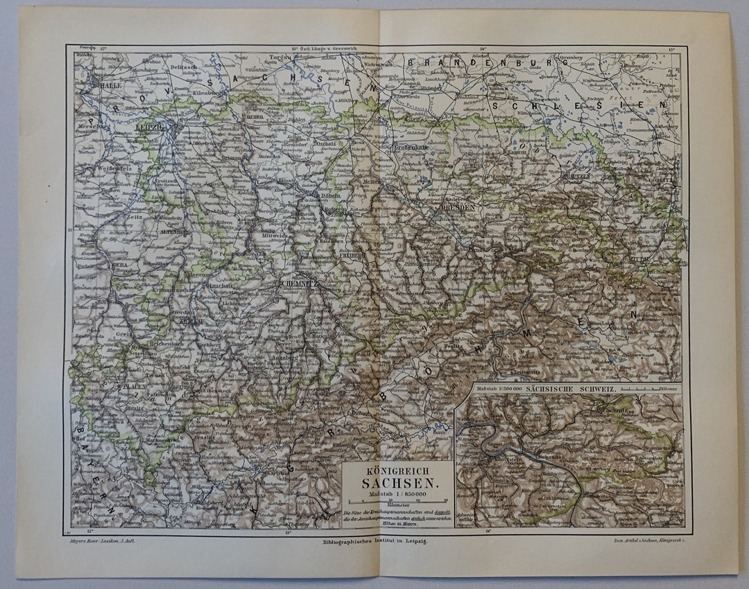 DE Saxony / Orig. 1897 Antique Map of the Kingdom of Saxony - Etsy