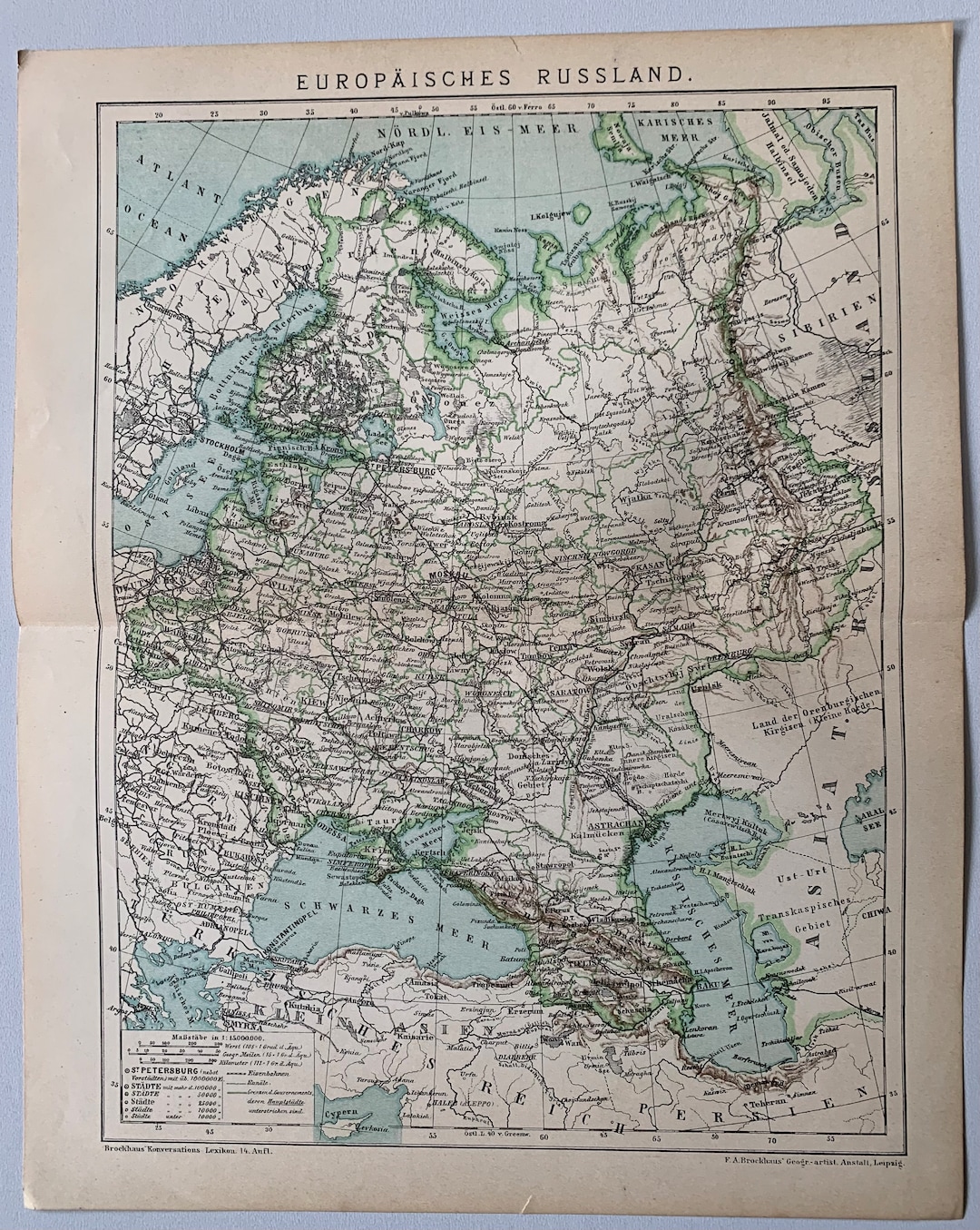 RU European / Orig. 1896 Antique Map of European Russia - Etsy