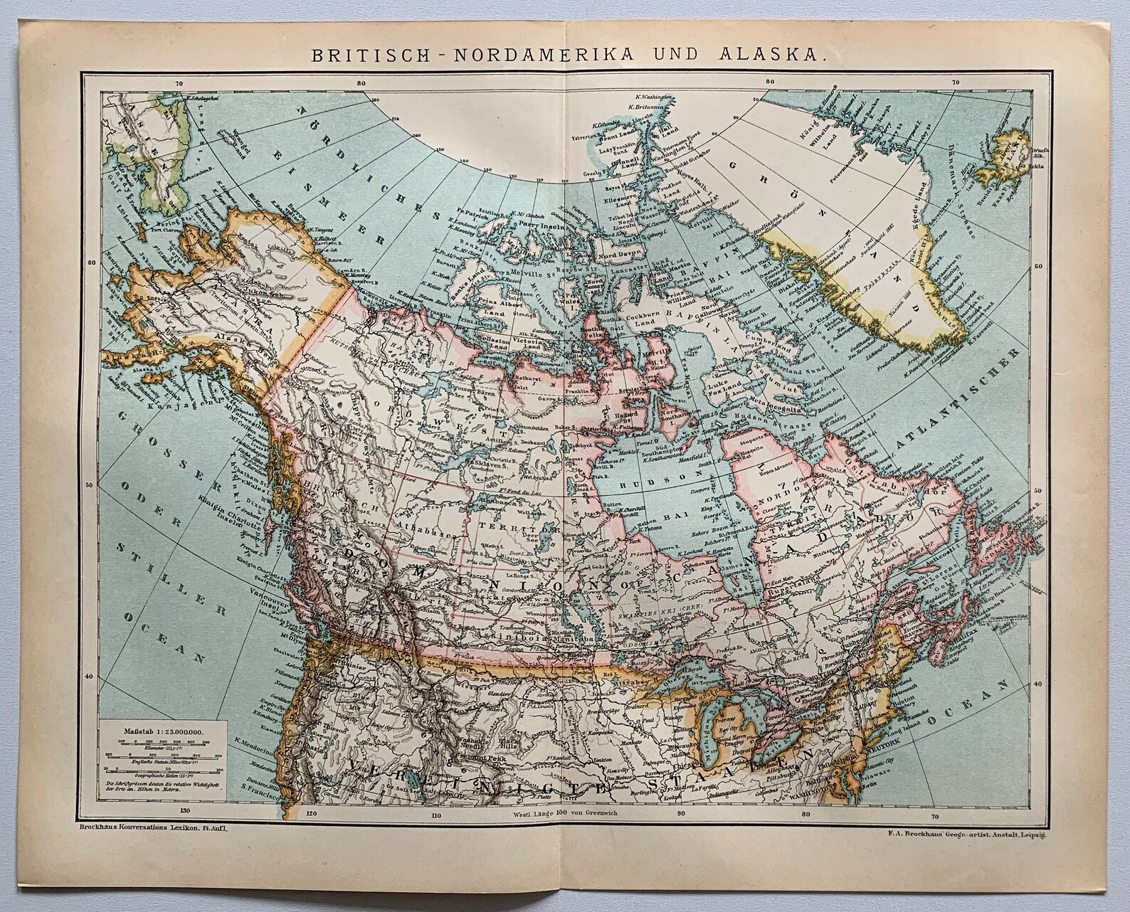 North America / Orig. 1892 Antique Map of Canada - Alaska - Greenland ...