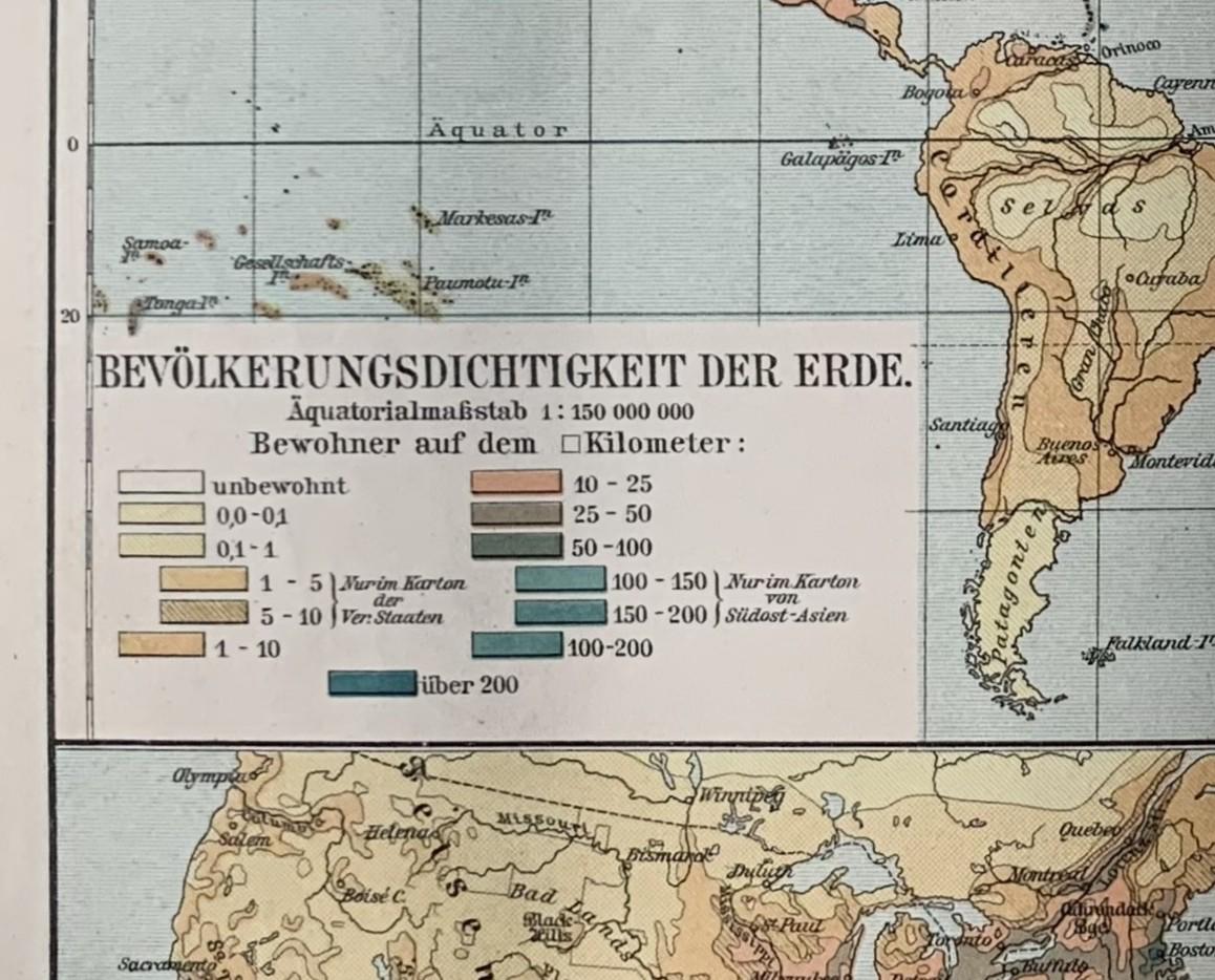 World Geogr / Orig. 1895 Antique Map of World Population Density - Etsy