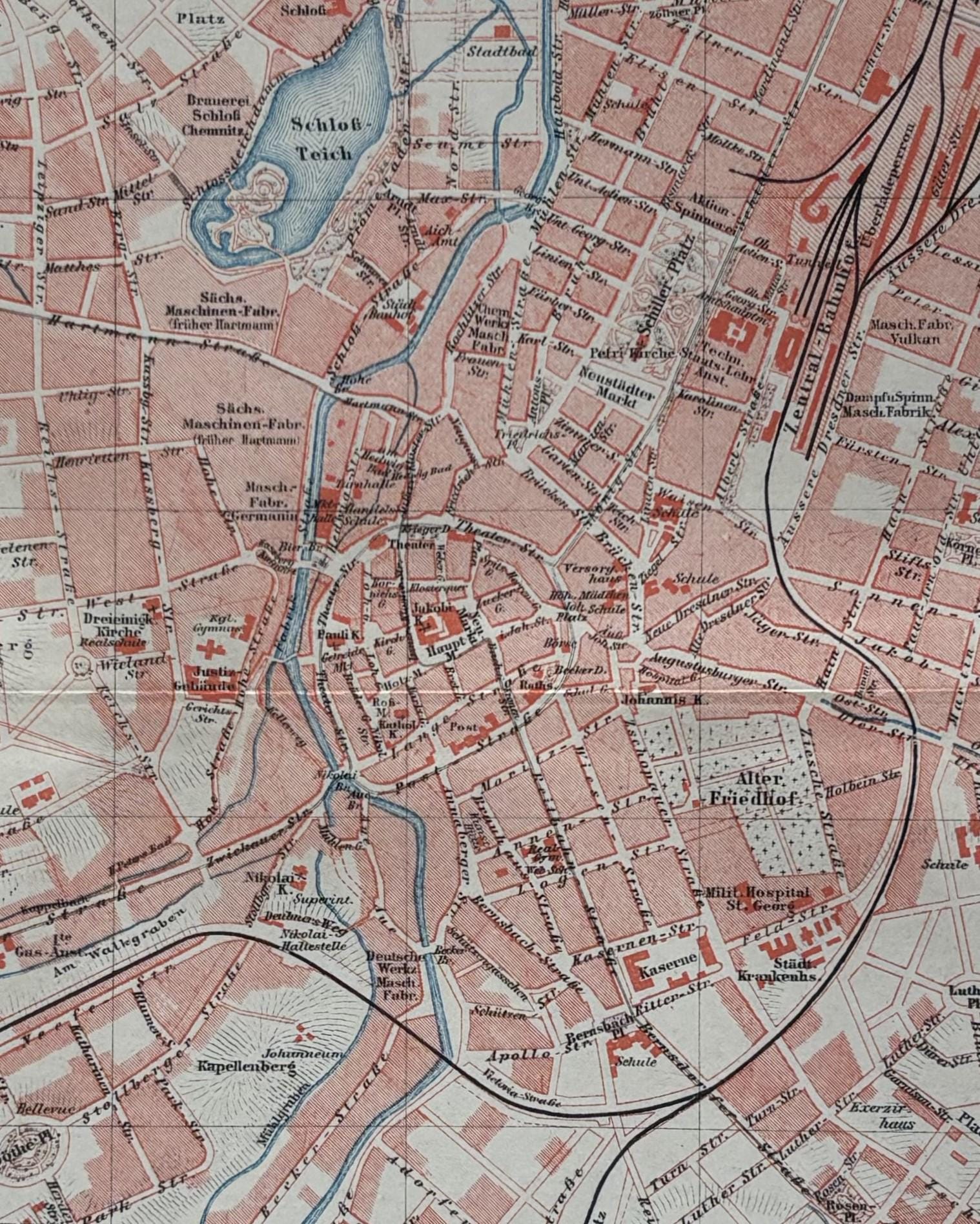 DE Chemnitz / Orig. 1897 Antique City Plan of Chemnitz in Lower Saxony ...