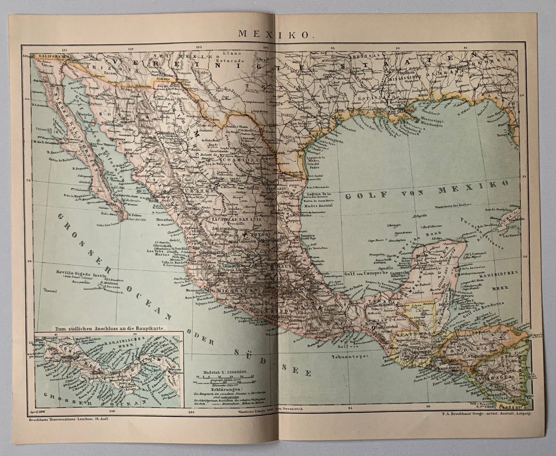 MX Mexico / Original 1895 Antique Map of Mexico - Etsy
