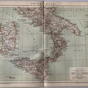IT Italy / Orig. 1894 Antique Map of Southern Italy - Etsy