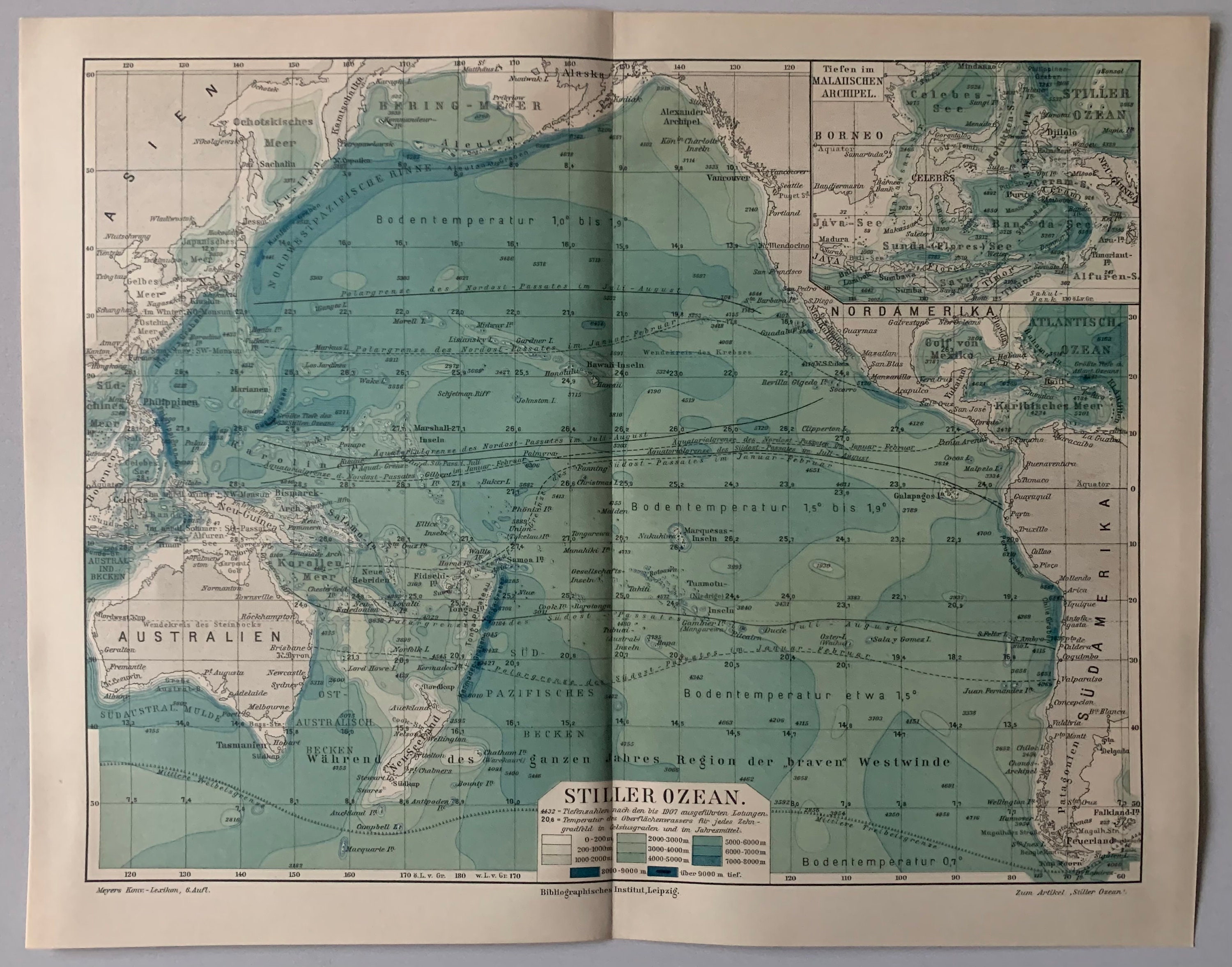 World Oceans / Original 1908 Antique Map of the Pacific Ocean - Etsy