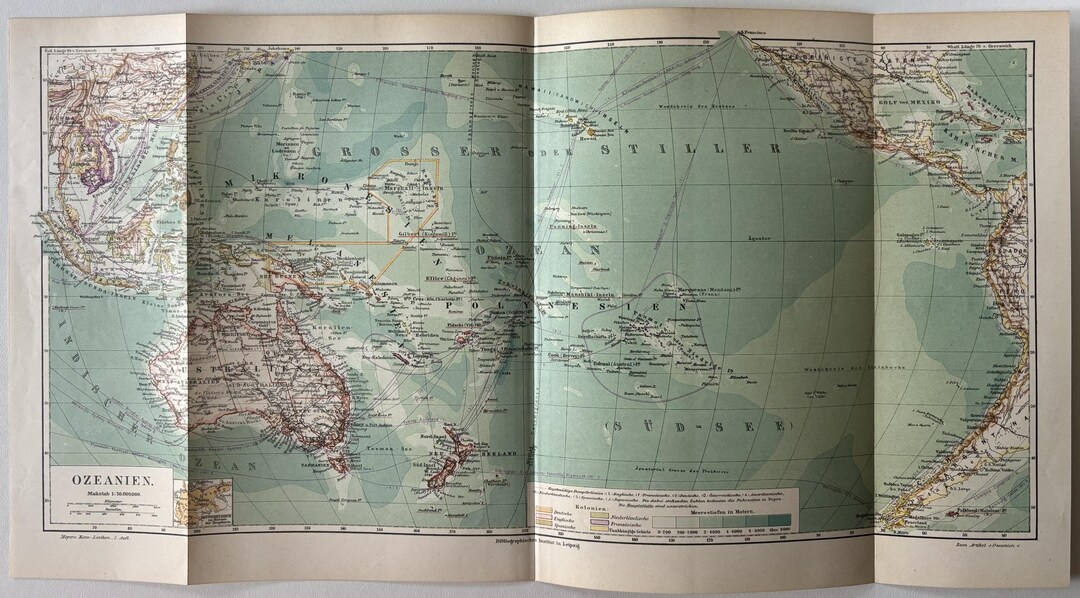 Oceania / Orig. 1896 Antique Map of Oceania - Etsy