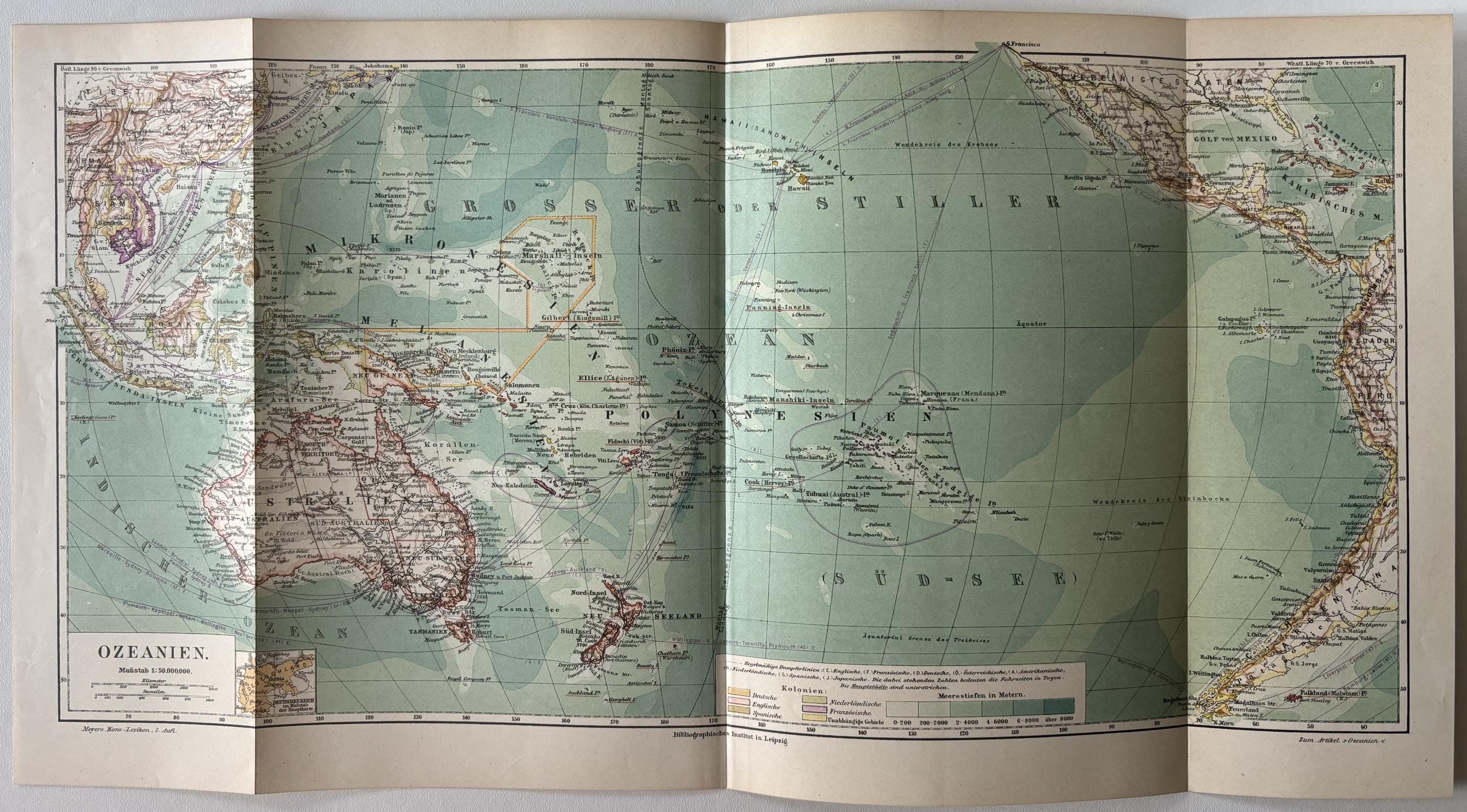 Oceania / Orig. 1896 Antique Map of Oceania - Etsy