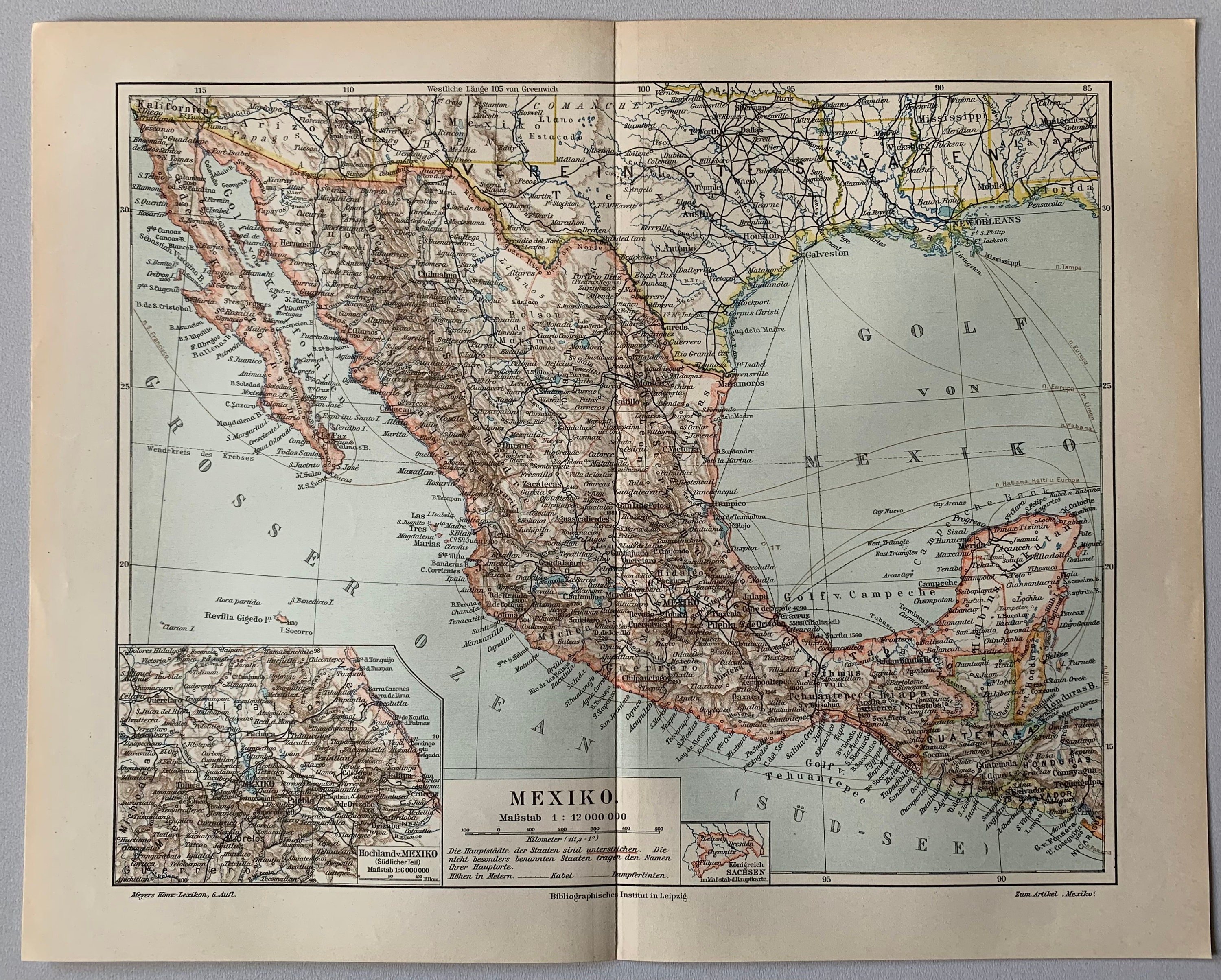 MX Mexico / Original 1906 Antique Map of Mexico Central - Etsy