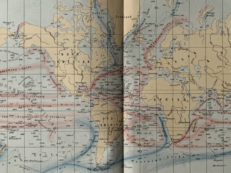World Oceans / Orig. 1896 Antique Map of Ocean Currents - Etsy