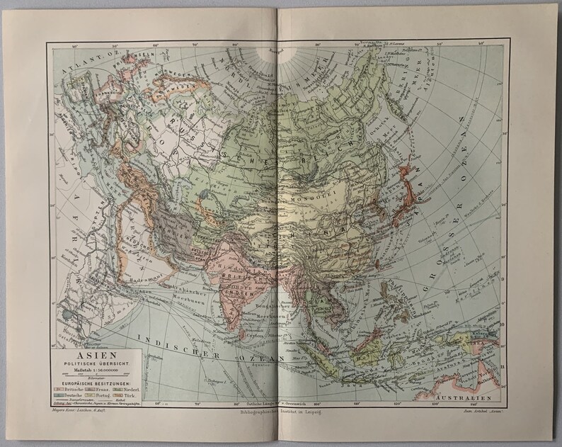 Asia / Orig. 1909 Antique Map of Asia - Etsy