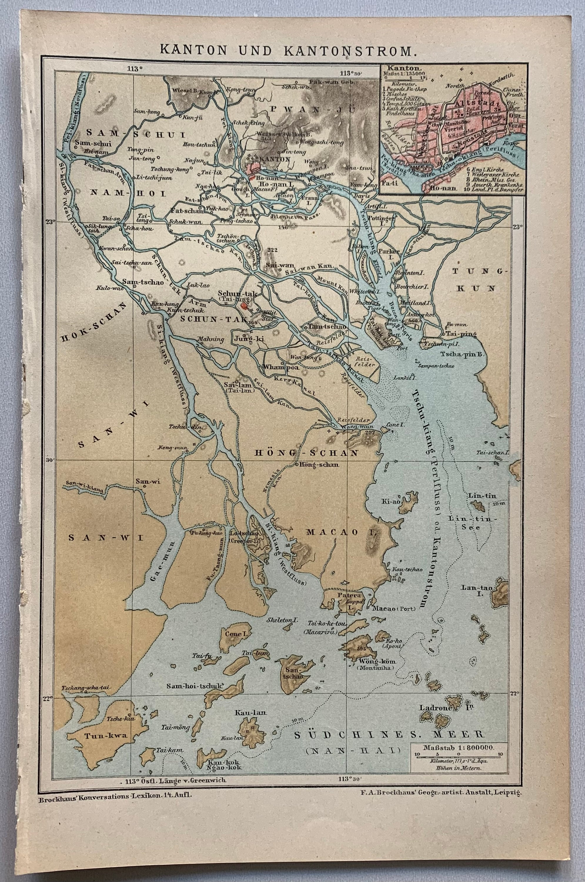 CN Canton / Orig. 1894 Antique Map of Canton - Canton River Delta in ...