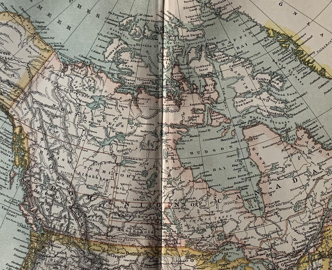 North America / Orig. 1882 Antique Map of Canada - Alaska - Greenland ...