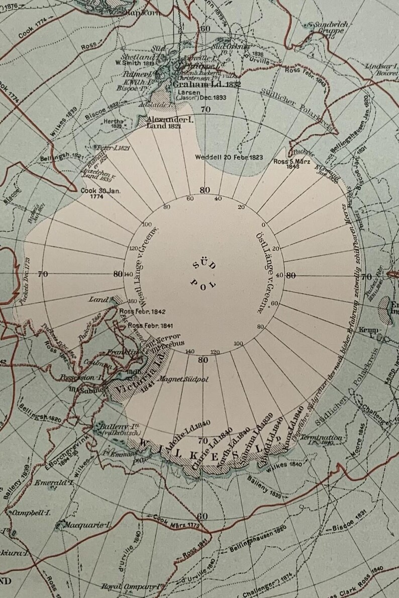 Poles / South Pole / Orig. 1897 Antique Map of the South Pole - Etsy