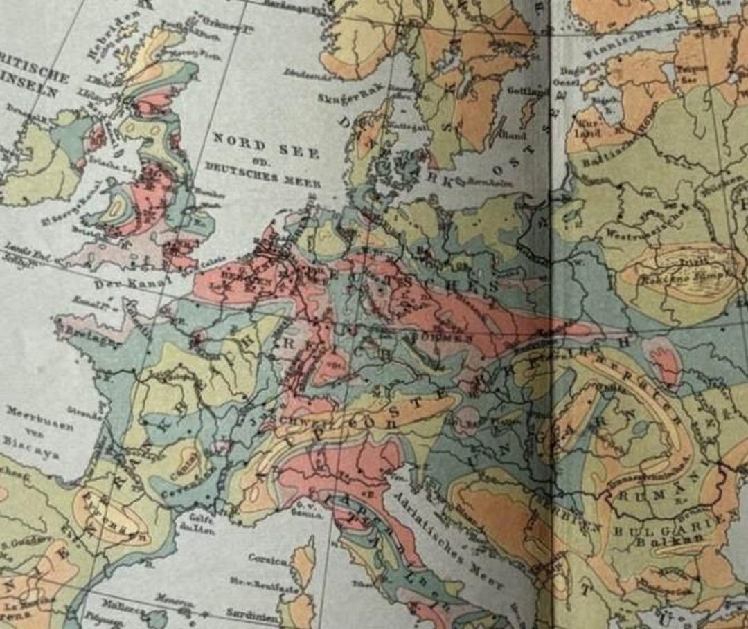 Europe / Orig. 1898 Antique Map of European Population Density - Etsy