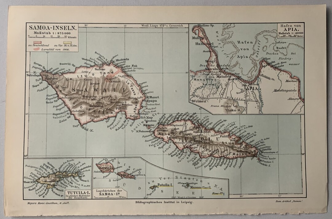 WS Samoa / Orig. 1907 Map of Samoa in Pacific Ocean - Etsy