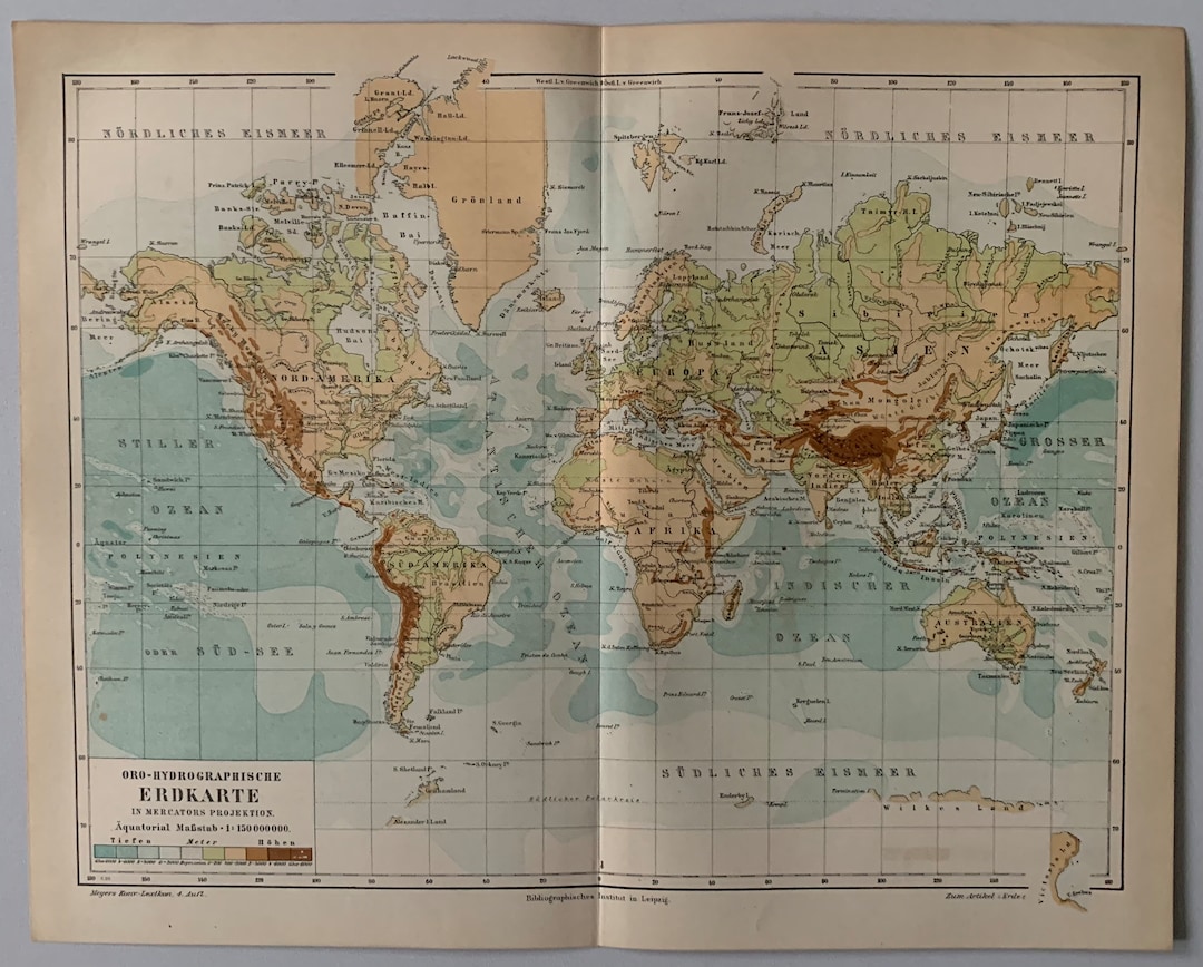 Geographical / Orig. 1890 Antique Geographical World Map - Etsy
