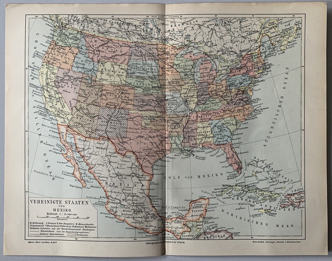 North America / Orig. 1908 Antique Map of the United States - Etsy