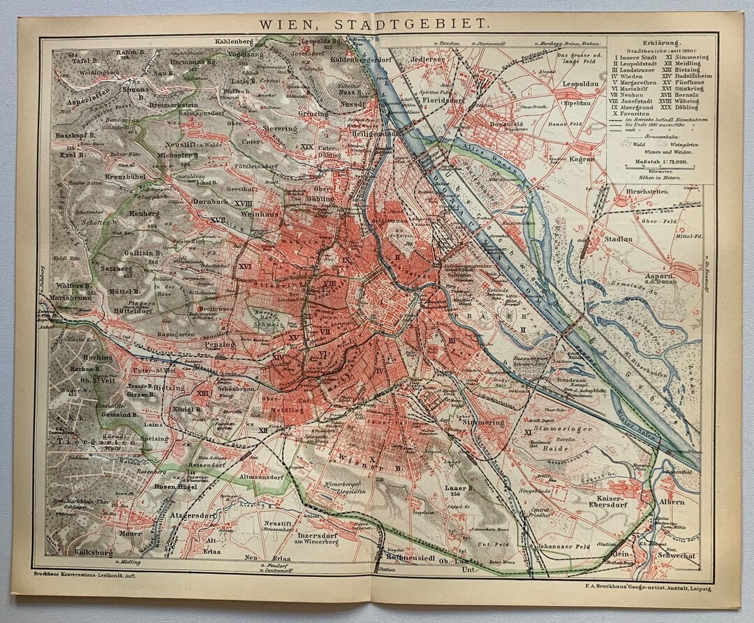 AT Vienna / Orig. 1895 Antique City Plan of Vienna and Its Surroundings ...