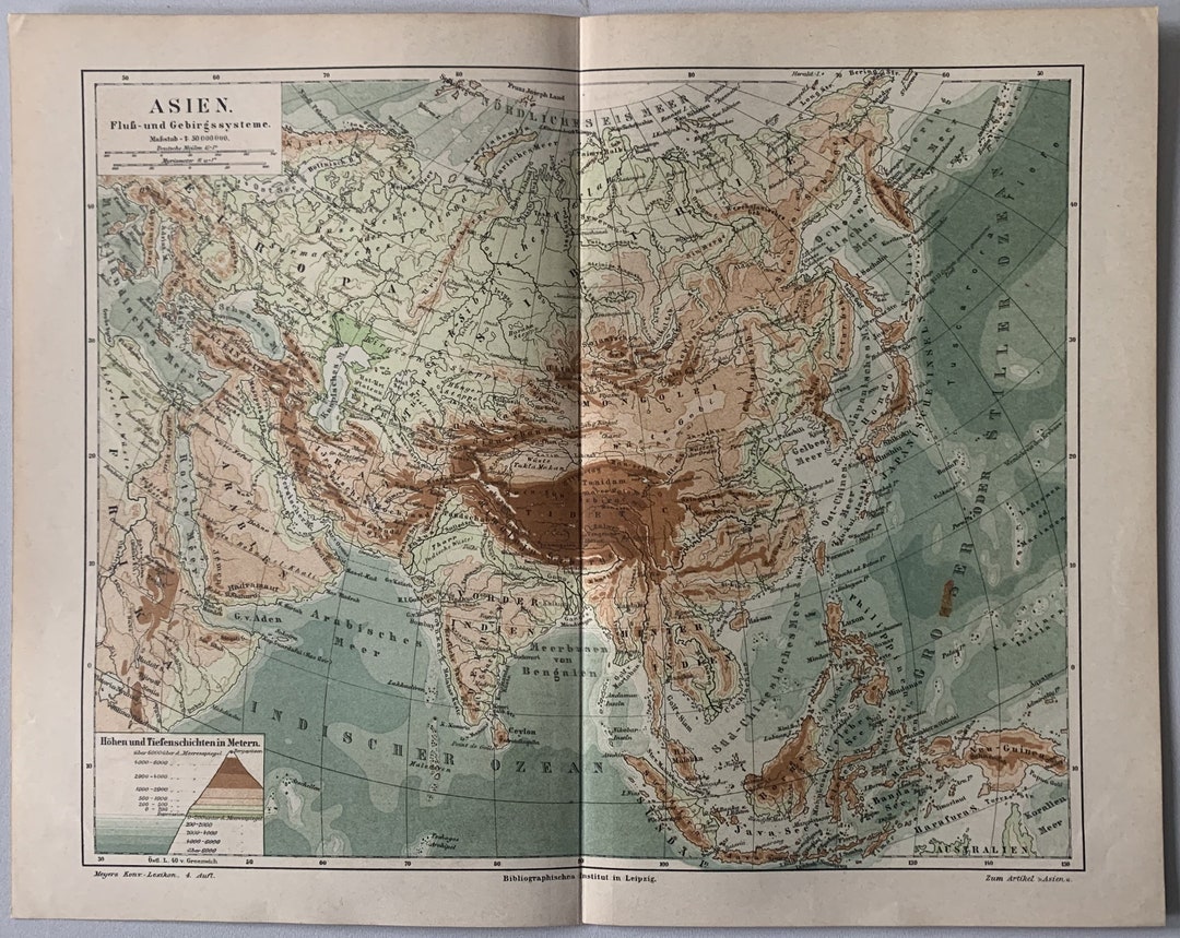 Geographical / Original 1890 Antique Geographical Map of Asia - Etsy