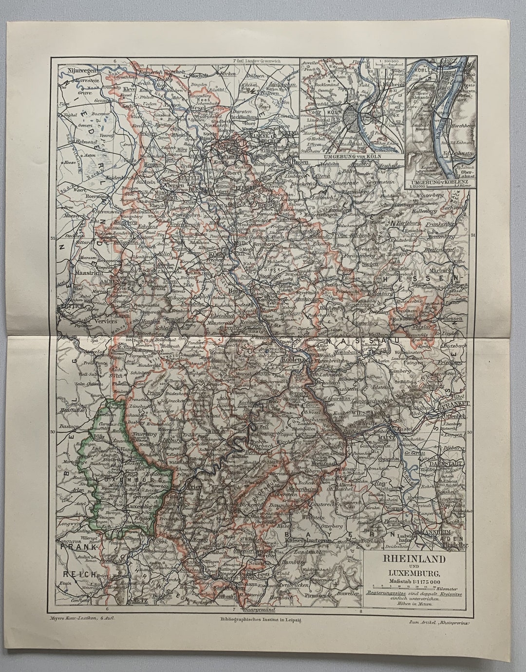 DE Rhineland / Orig. 1907 Antique Map of Rhineland and Luxemburg - Etsy