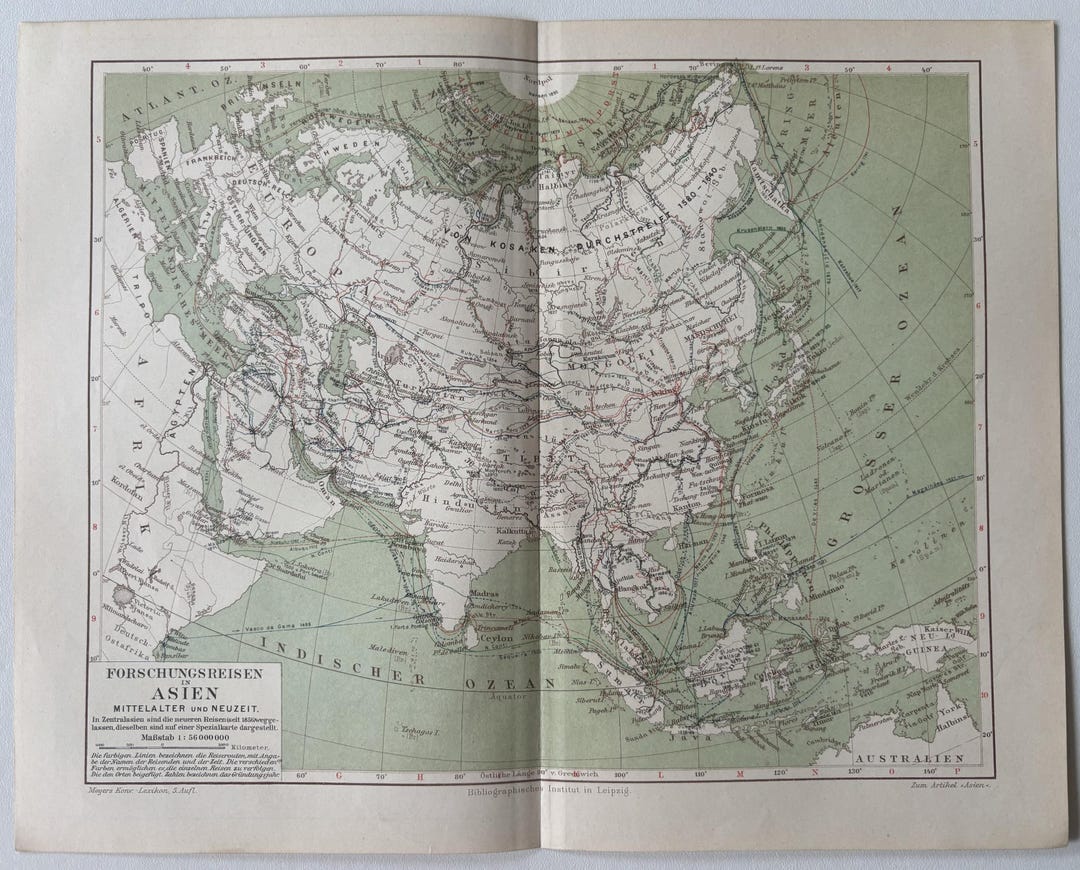 Asia Travels / Orig. 1896 Antique Map of Exploration Travels in Asia - Etsy