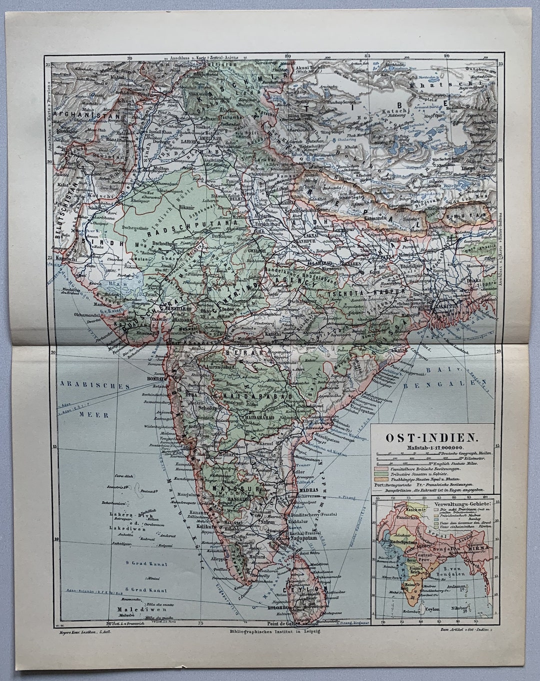 IN India / Orig. 1896 Antique Map of India - Etsy