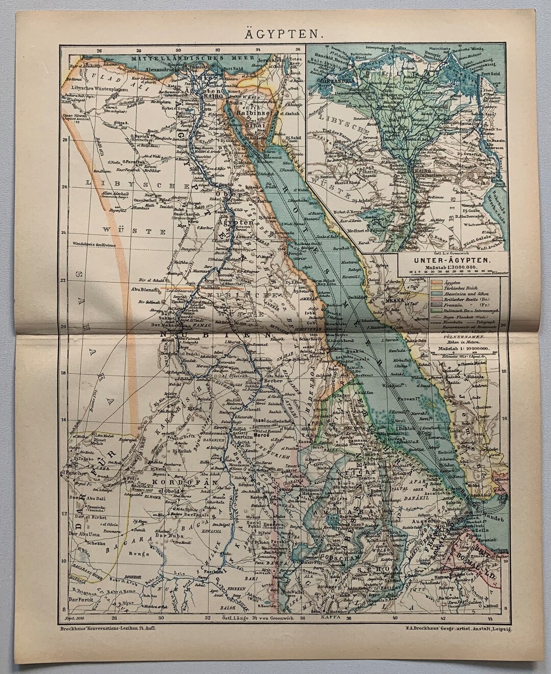 EG Egypt / Orig. 1898 Antique Map of Egypt - Etsy