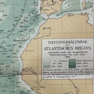 World Oceans / Orig. 1895 Antique Map of the Atlantic Ocean - Etsy