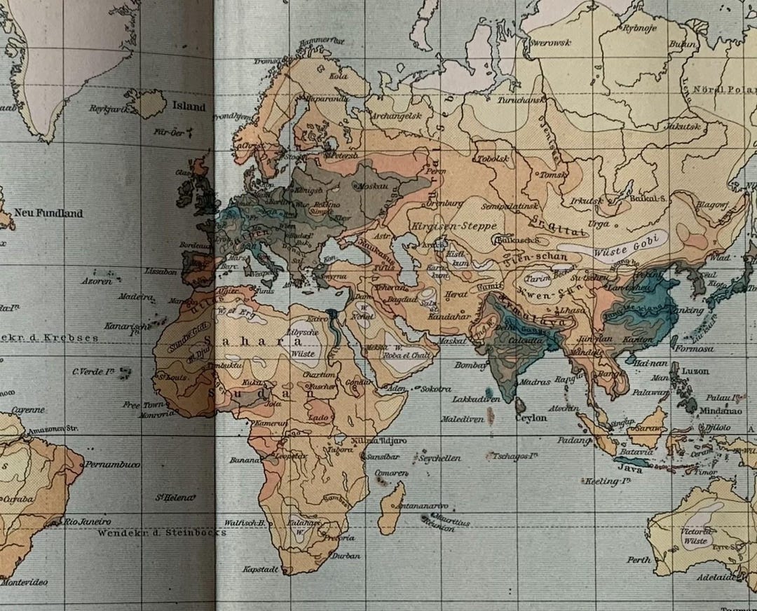 World Geogr / Orig. 1895 Antique Map of World Population Density - Etsy