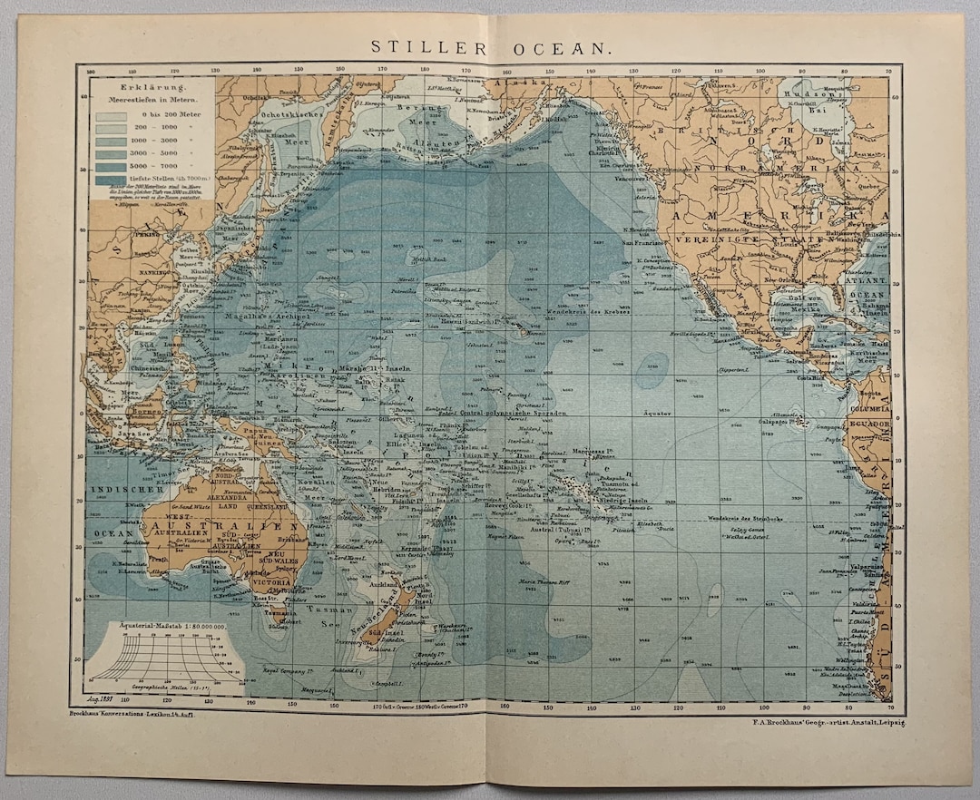 World Oceans / Orig. 1895 Antique Map of the Pacific Ocean - Etsy
