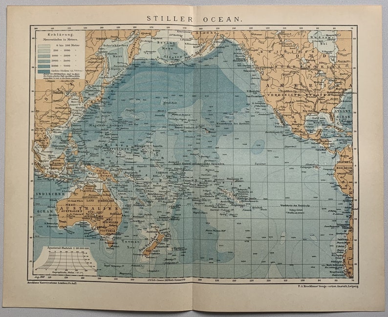 World Oceans / Orig. 1895 Antique Map of the Pacific Ocean - Etsy