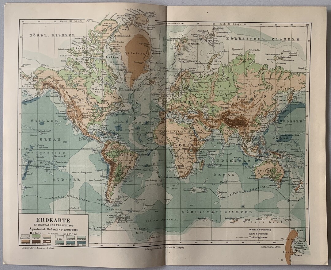 Geographical / Original 1905 Antique Geographical World Map - Etsy