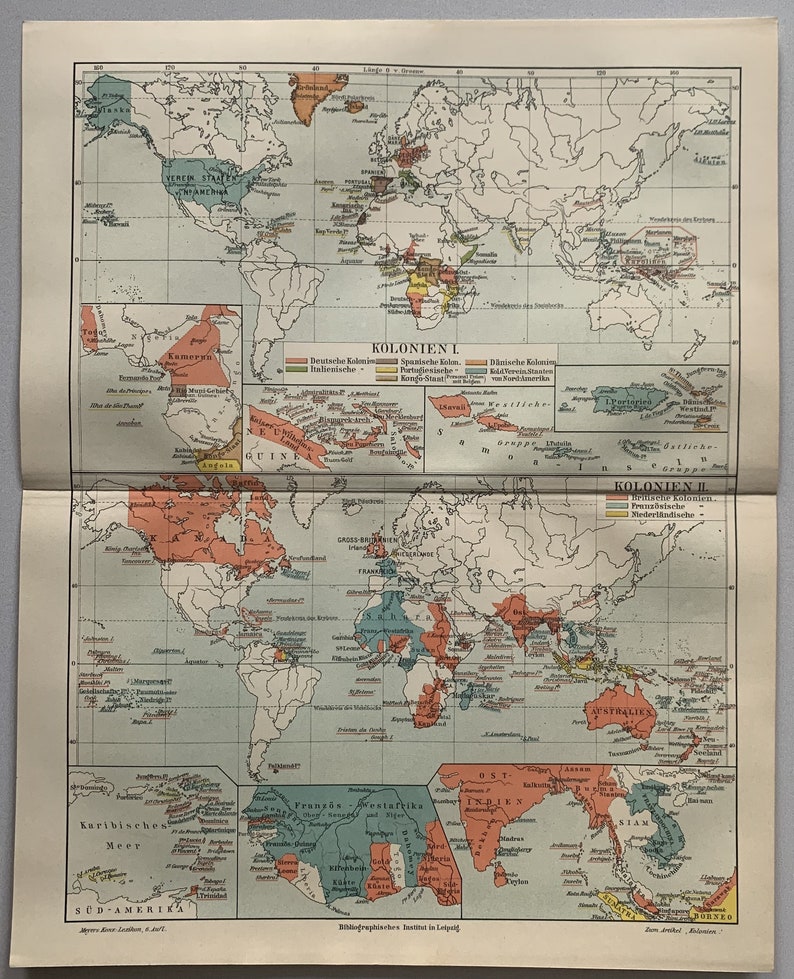 World Colonial / Orig. 1905 Antique Map of Colonial History - Etsy