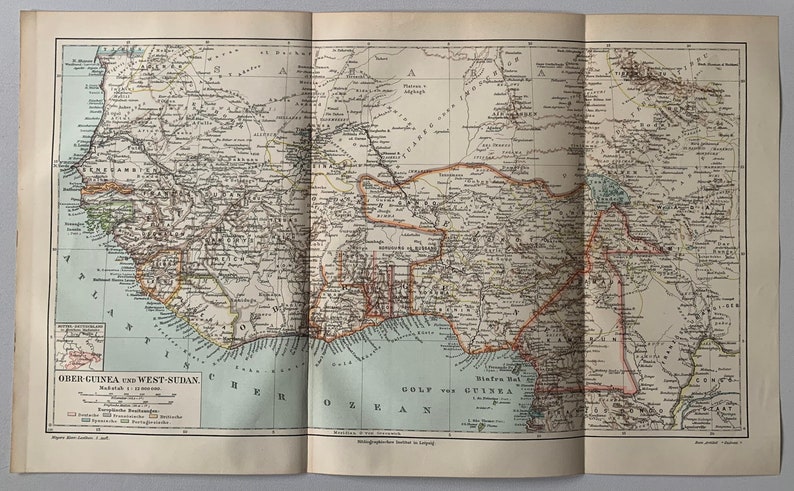 Western Africa / Orig. 1896 Antique Map of Equatorial Guinea and West ...