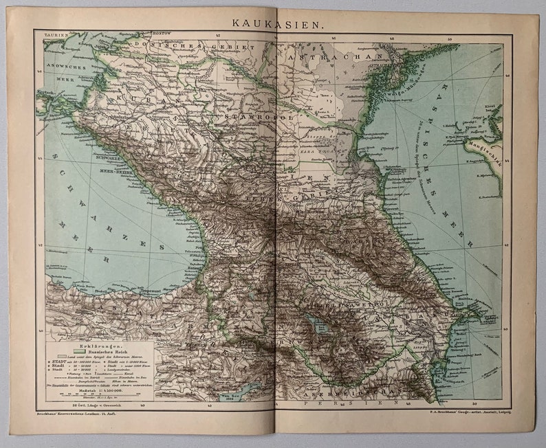Central Asia / Orig. 1895 Antique Map of the Caucasus - Caucasia - Etsy
