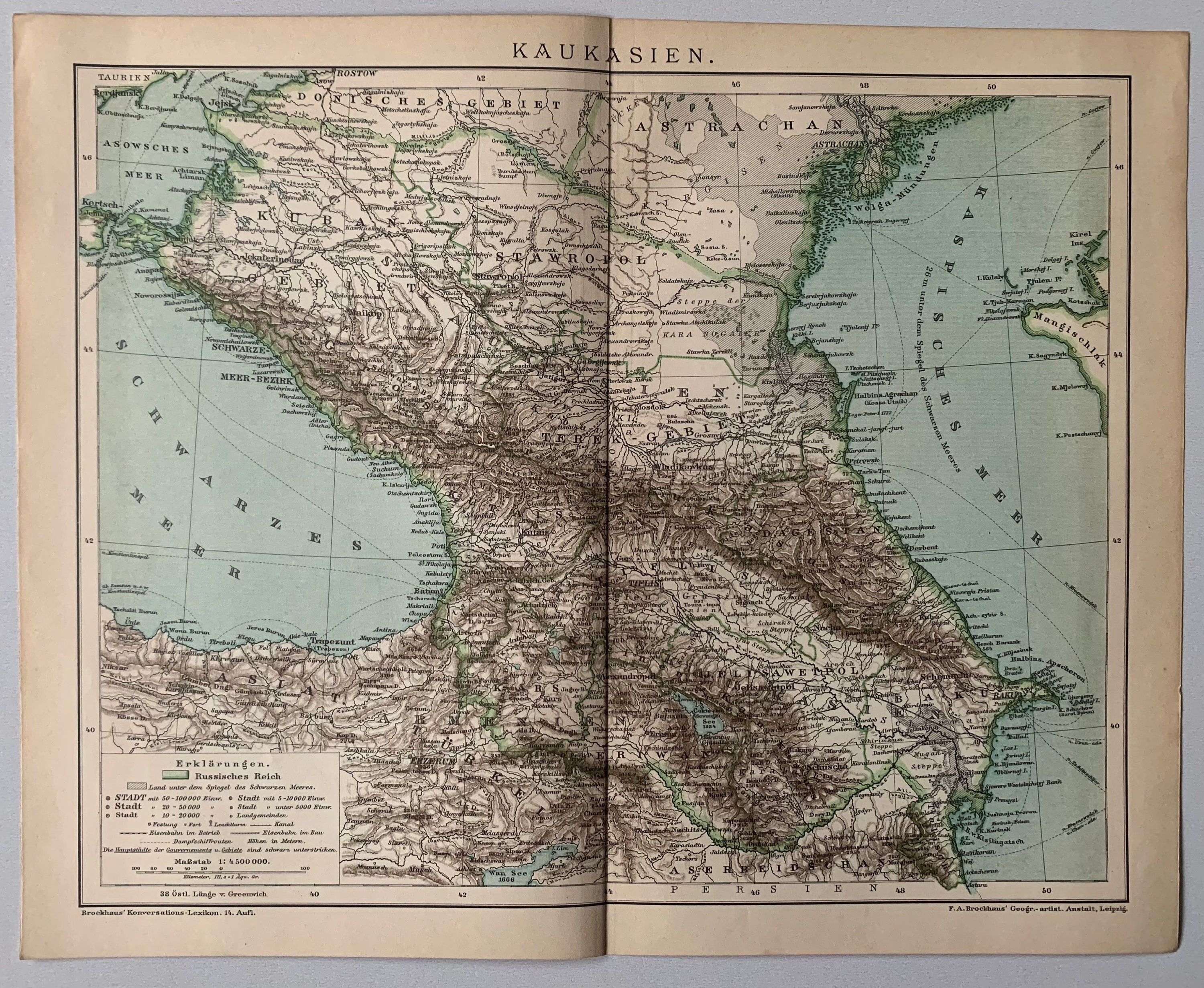 Central Asia / Orig. 1895 Antique Map of the Caucasus - Caucasia - Etsy
