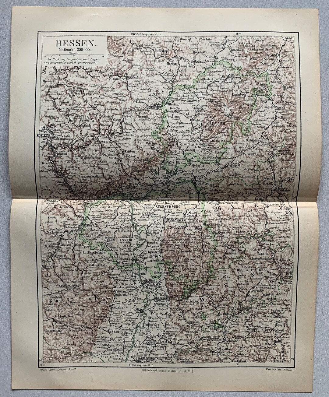 DE Hessen / Original 1895 Antique Map of Hessen - Etsy