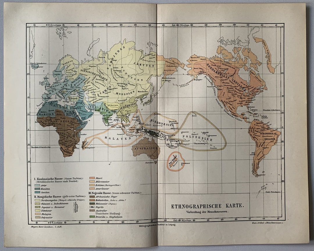 Ethnographical / Orig. 1896 Antique Ethnographical Map of the World - Etsy