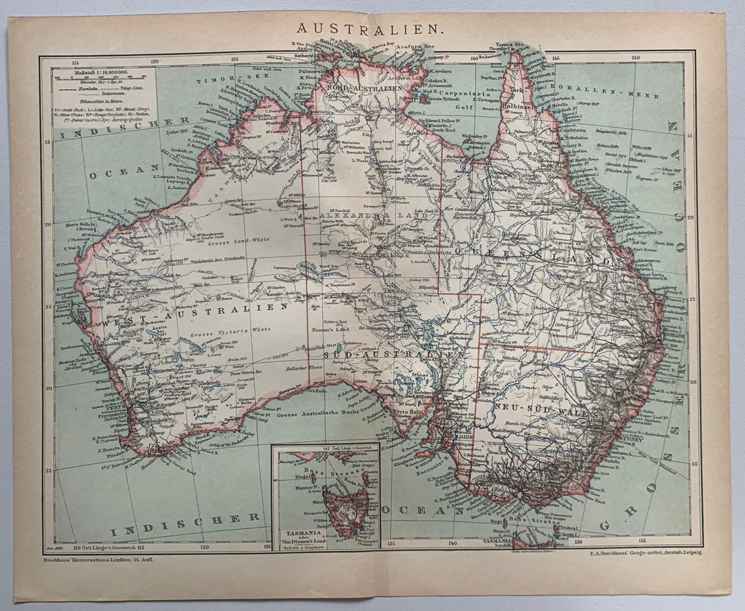 AU Australia / Orig. 1895 Antique Map of Australia - Etsy