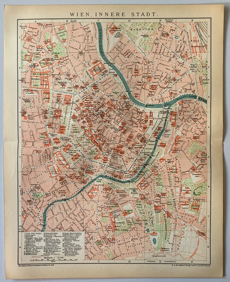 AT Vienna / Orig. 1895 Antique City Plan of Vienna in Austria - Etsy
