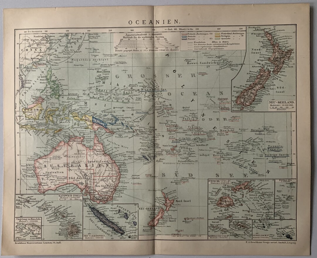 Oceania / Orig. 1895 Antique Map of Oceania - Etsy