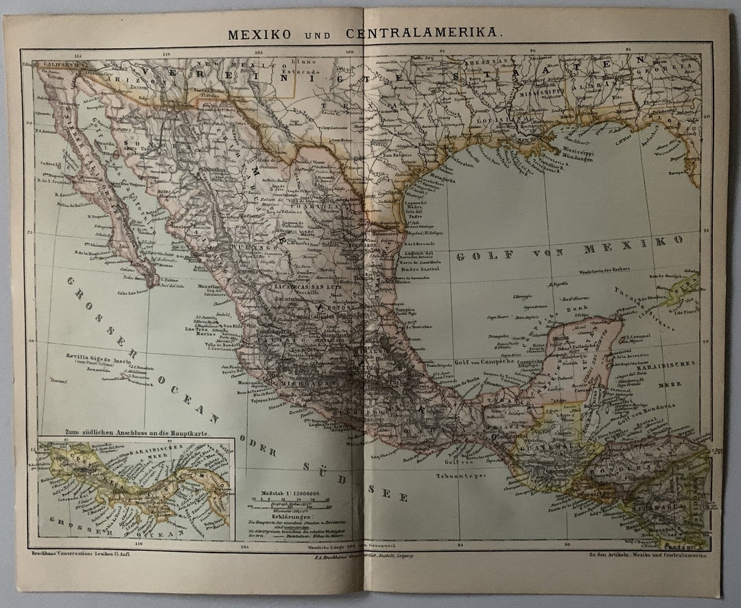 MX Mexico / Orig. 1885 Map of Mexico and Central America - Etsy