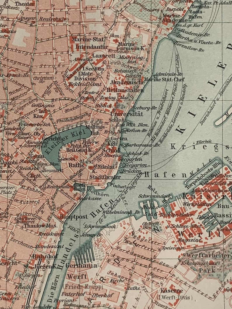 DE Kiel / Orig. 1905 Antique City Plan of Kiel - Etsy