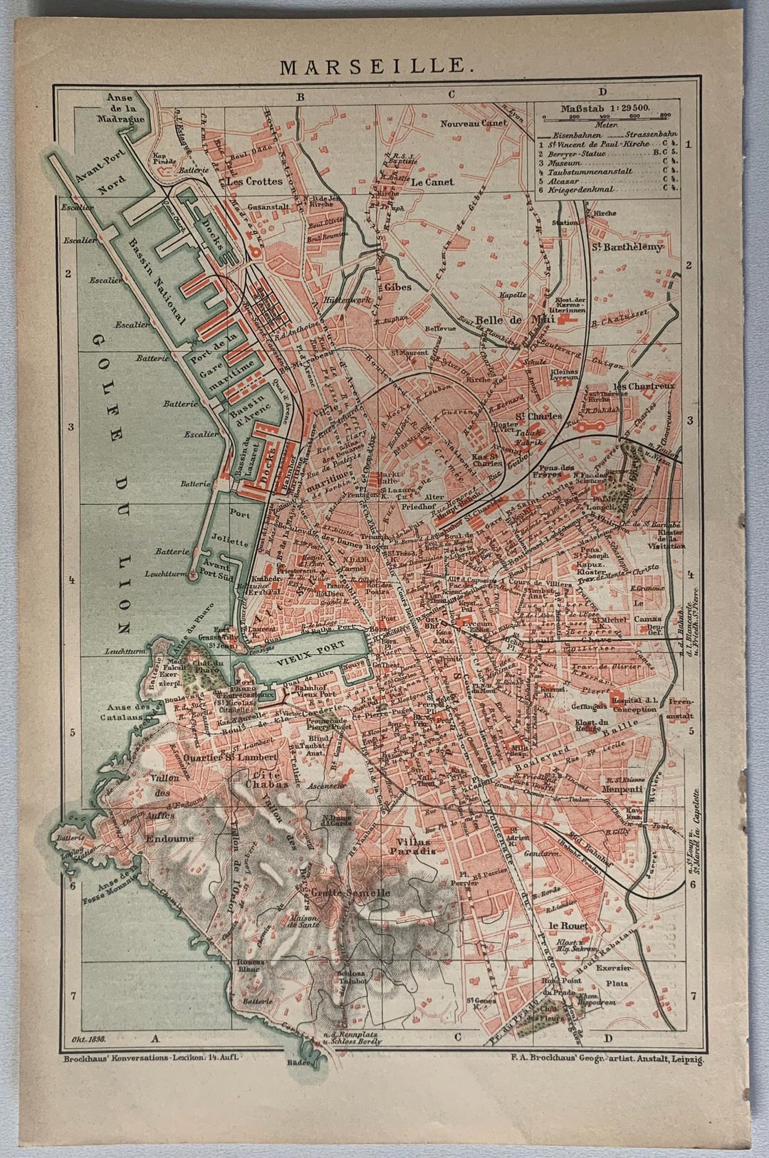 FR Marseille / Orig. 1898 Antique City Plan of Marseille in France - Etsy