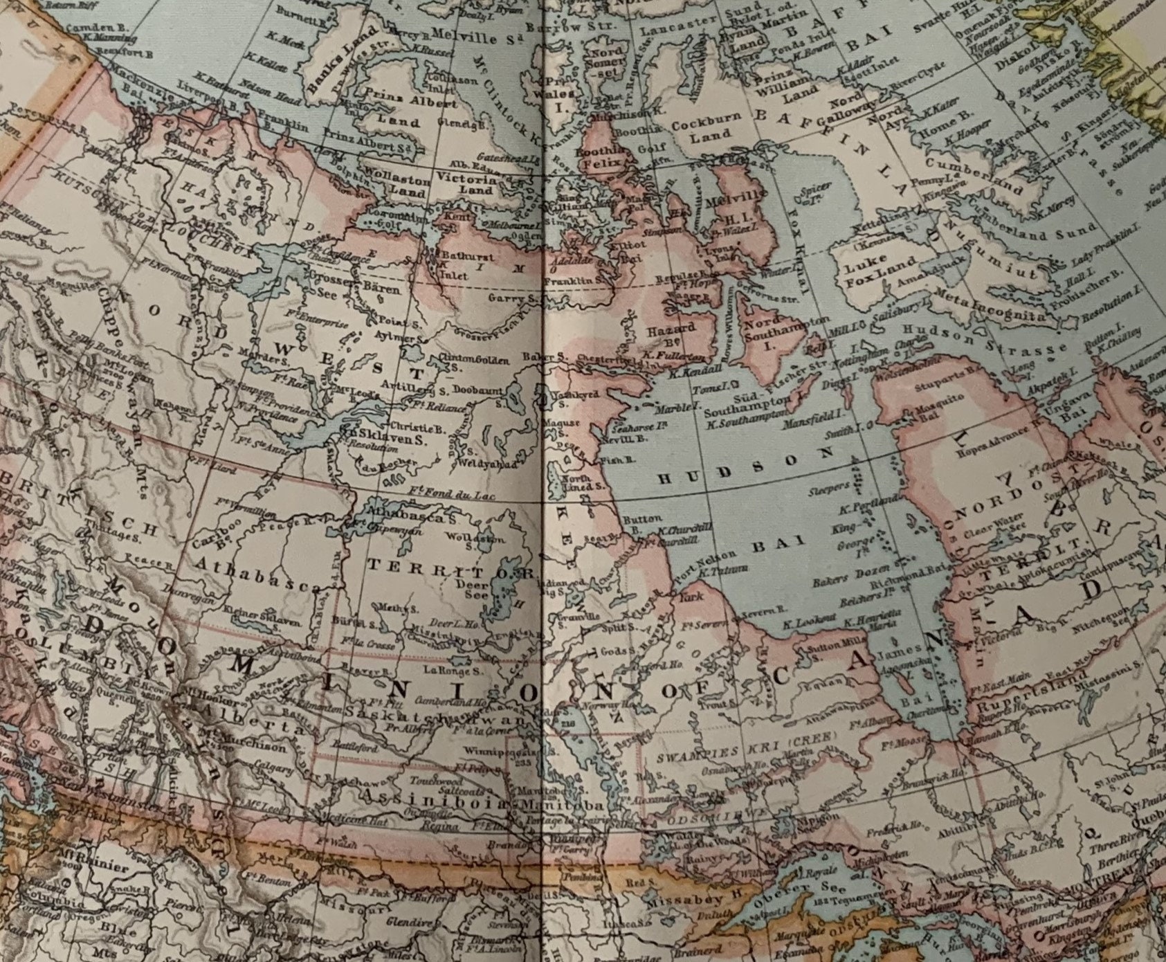 North America / Orig. 1892 Antique Map of Canada - Alaska - Greenland ...