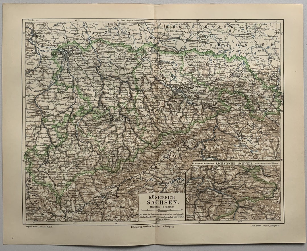 DE Saxony / Orig. 1907 Antique Map of the Kingdom of Saxony - Etsy