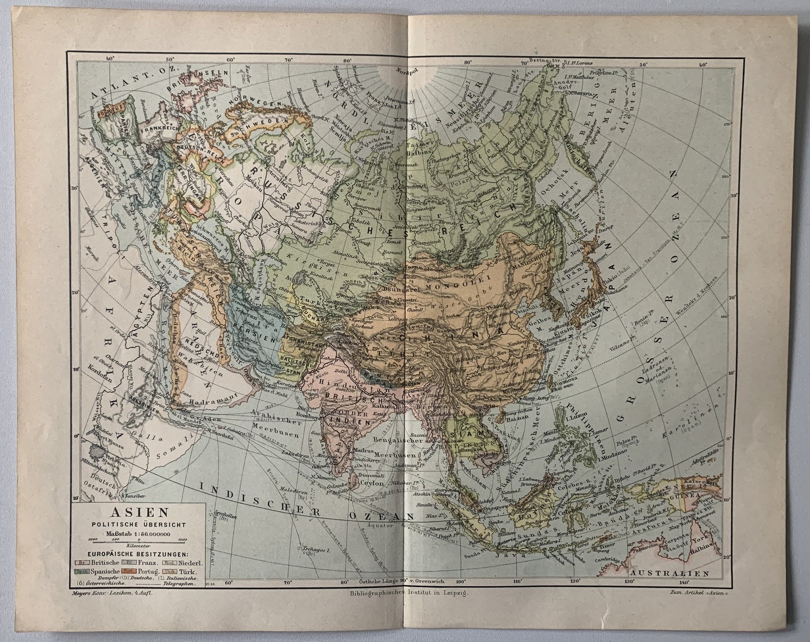 Asia / Orig. 1890 Antique Map of Asia - Etsy