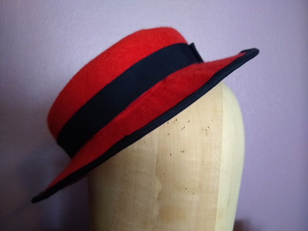 Handmade Red Wool Felt Boater Hat - Vintage Inspired Sailor Hat - Etsy