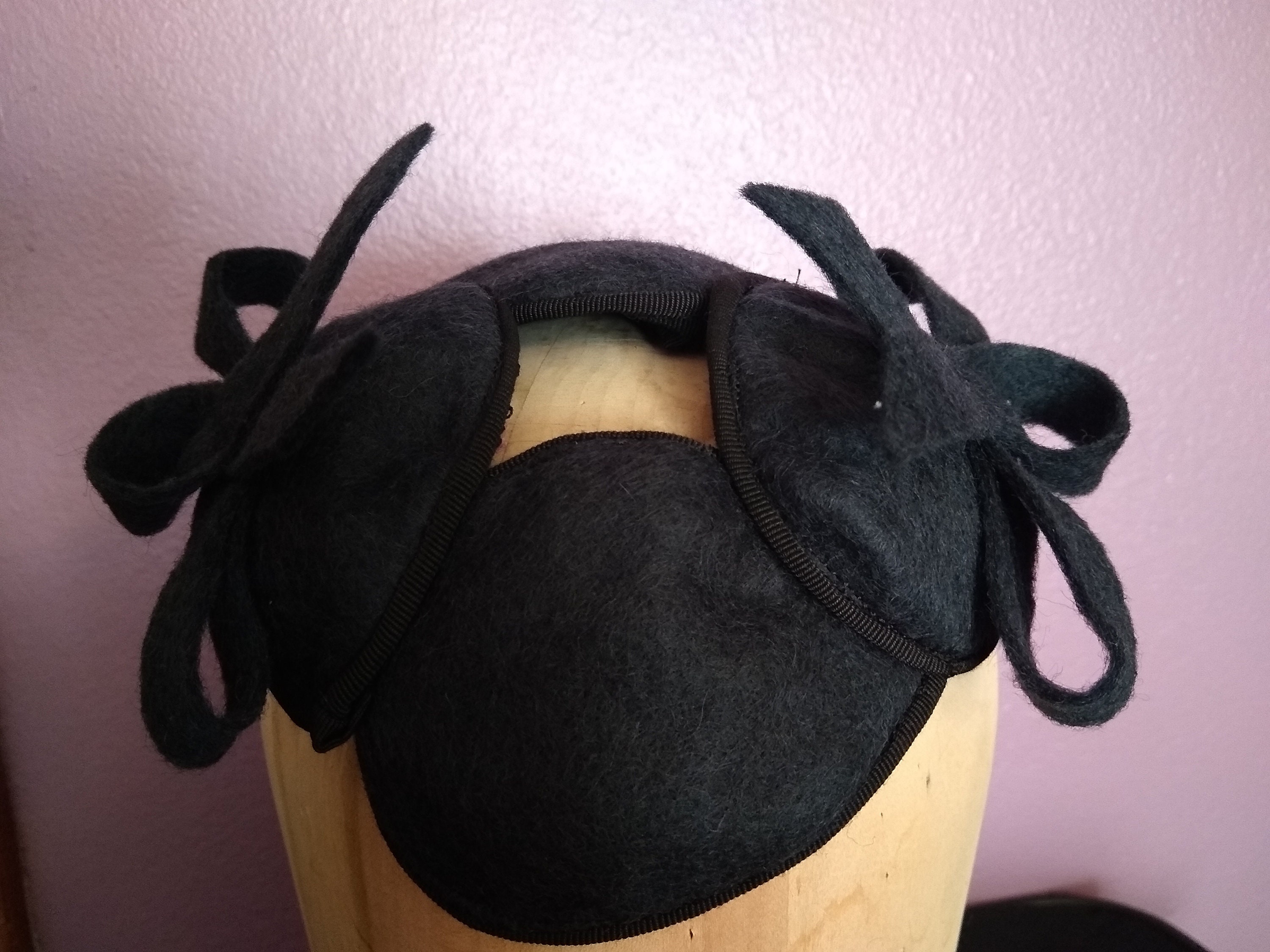 1940s Inspired Wool Felt Calotte Hat With Bows - Etsy