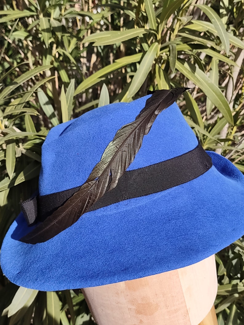 1936 Inspired Royal Blue Wool Felt Fedora Hat With Feather - Etsy